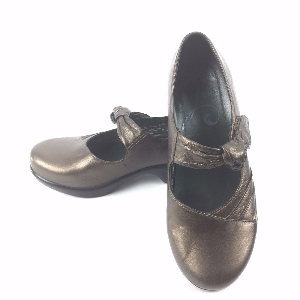 Dansko Shiny Brown/Gold Velcro Mary Jane Clog Shoe - Gem